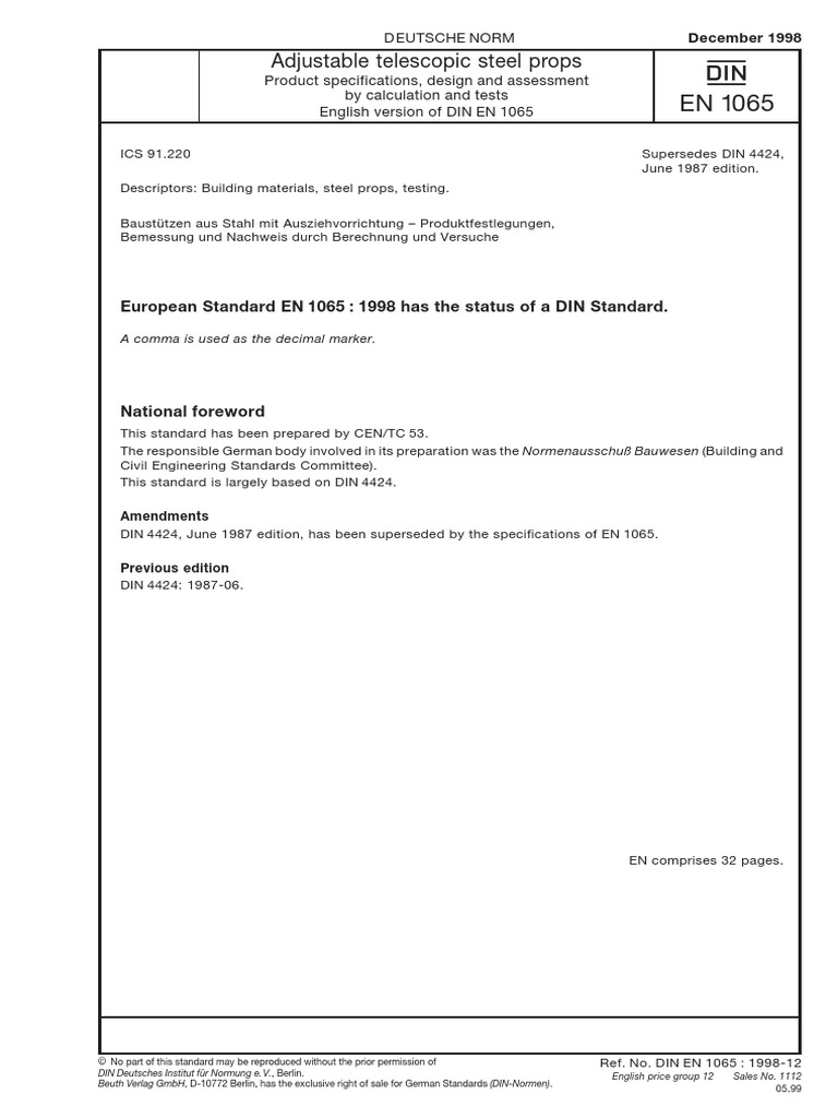 Din en 1065#0 - Din en 1065 - 1998-12 | PDF | Europe Travel | Evaluation