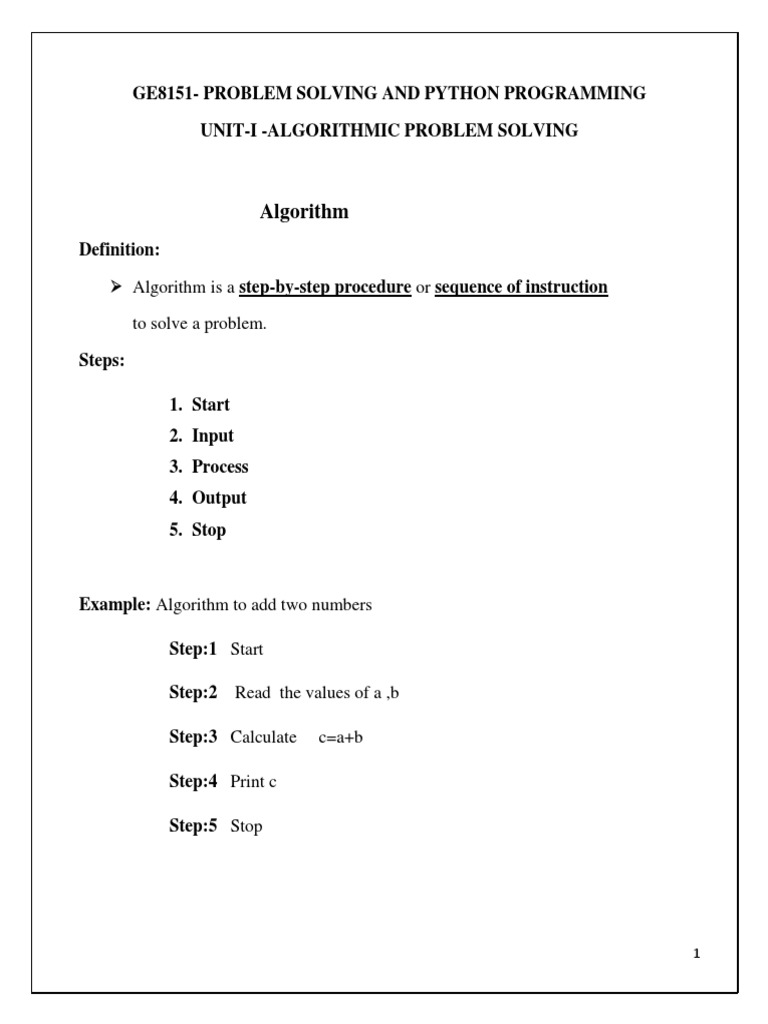 Algorithm: Algorithm Is A Step-By-Step Procedure or Sequence of ...