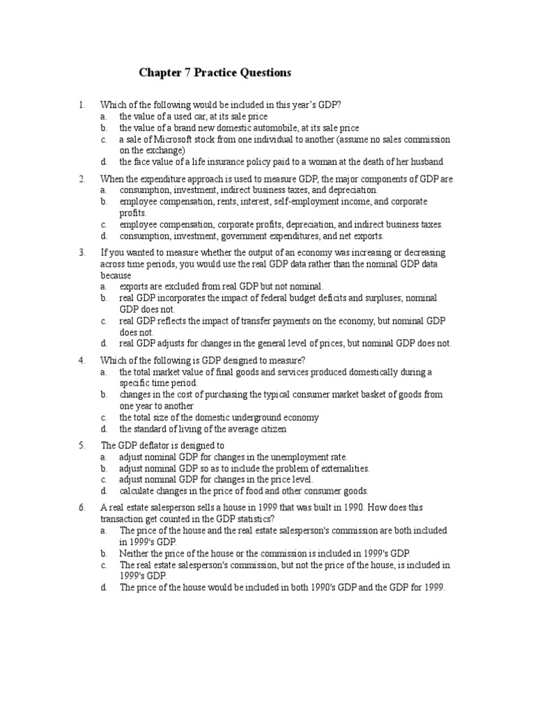Chapter 7 Practice Questions - Macro | PDF | Gross Domestic Product ...
