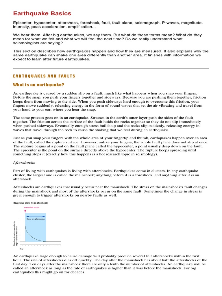Earthquake Basics: Earthquakes and Faults | PDF | Earthquakes | Fault ...