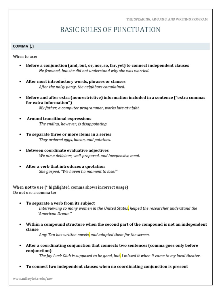 Basic Rules of Punctuation | Download Free PDF | Comma | Punctuation