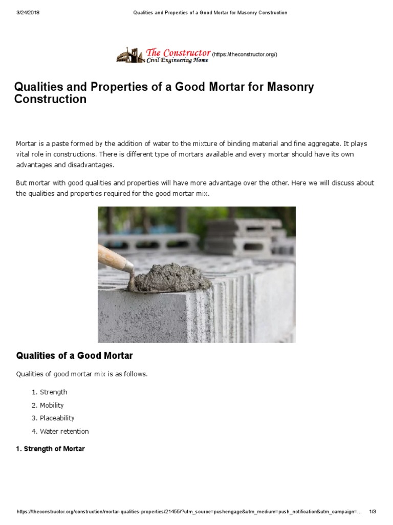 Qualities and Properties of A Good Mortar For Masonry Construction ...