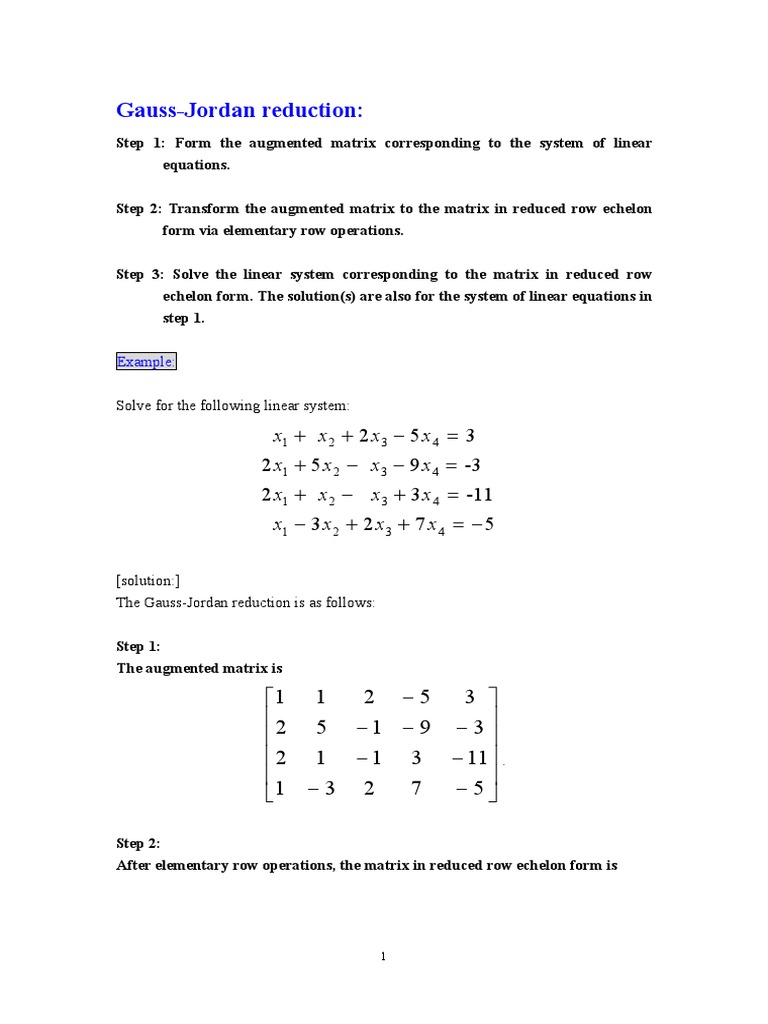 Gauss-Jordan Reduction:: X X X X X X X X | PDF | System Of Linear ...
