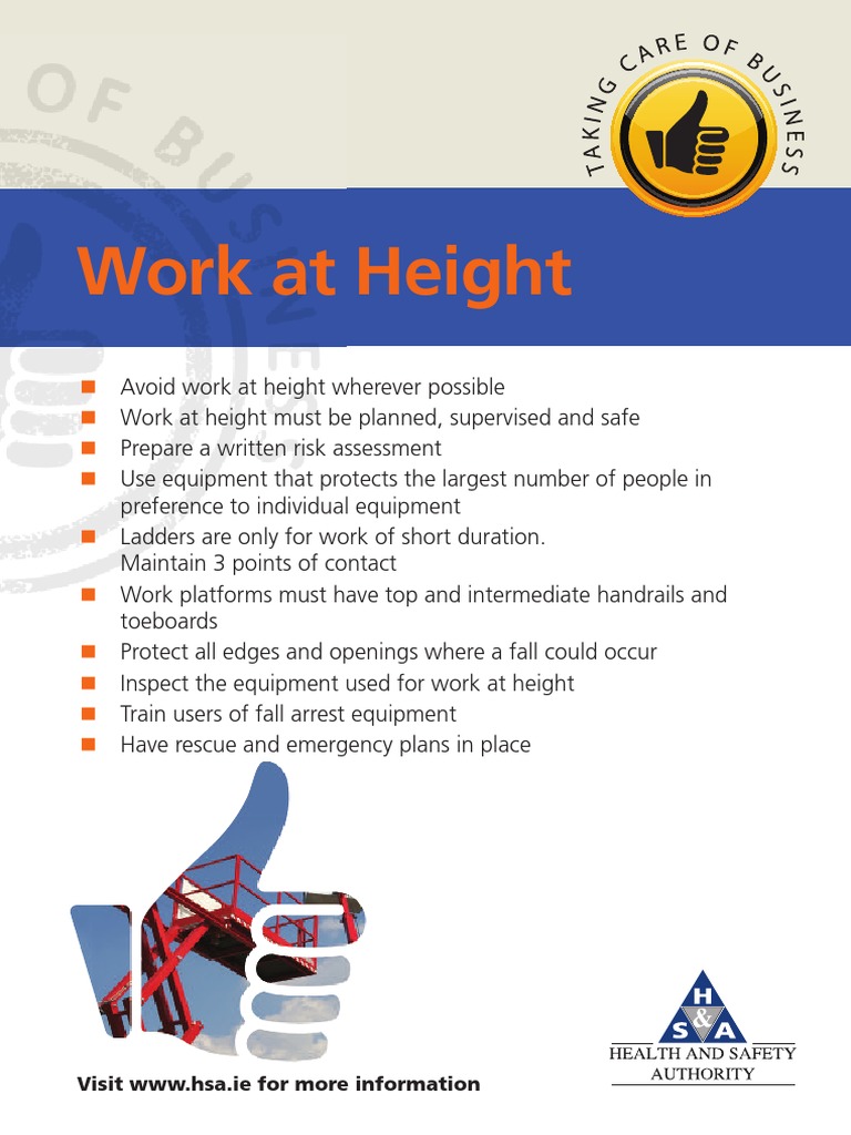 Work at Height: Visit WWW - Hsa.ie For More Information | PDF