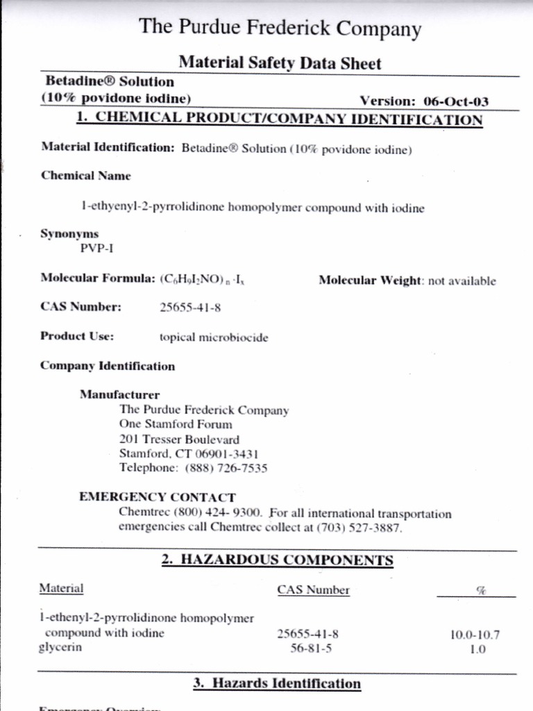 Msds Betadine | PDF