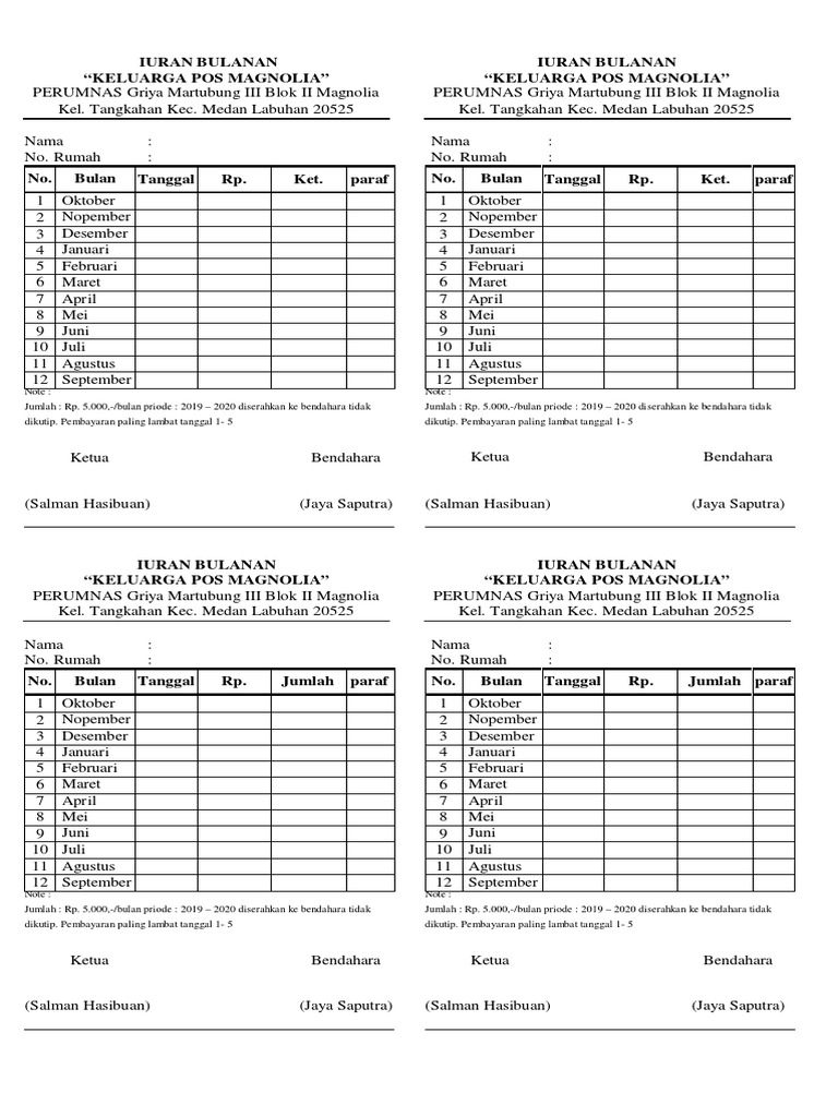 Contoh Tabel Iuran | PDF