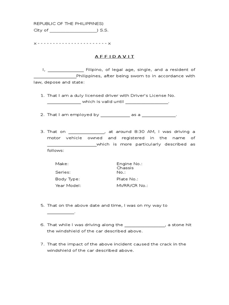 Affidavit for Vehicle Damage Claim | PDF