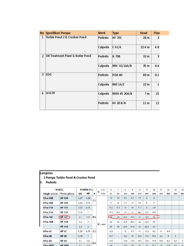Tabell Spek Pompa | PDF