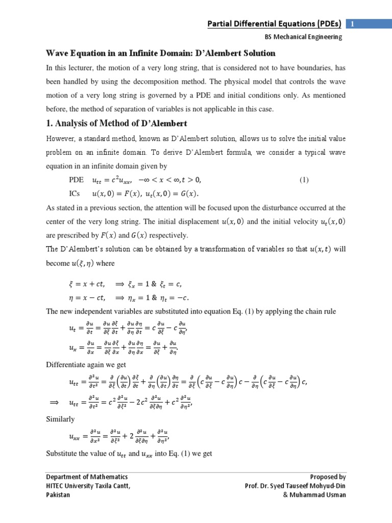 D'Alembert Solution PDF | PDF | Partial Differential Equation ...