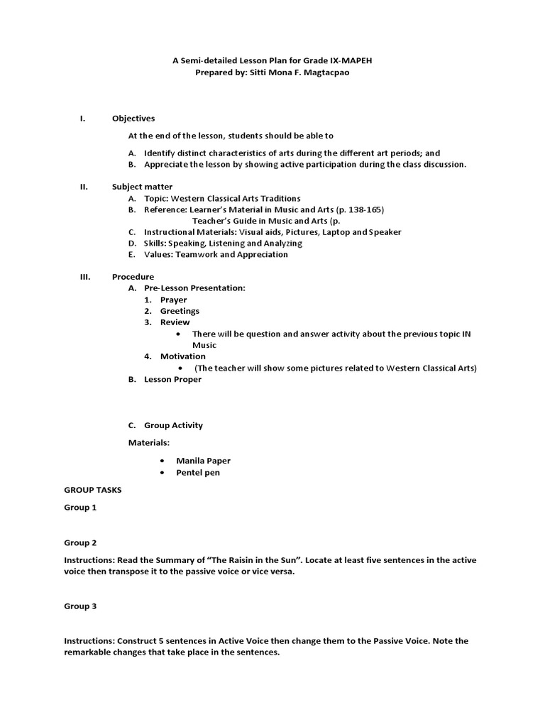 Arts 9 1ST Quarter Lesson Plan | PDF