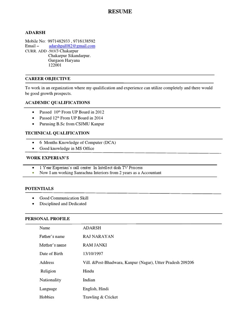 Adarsh Resume | PDF