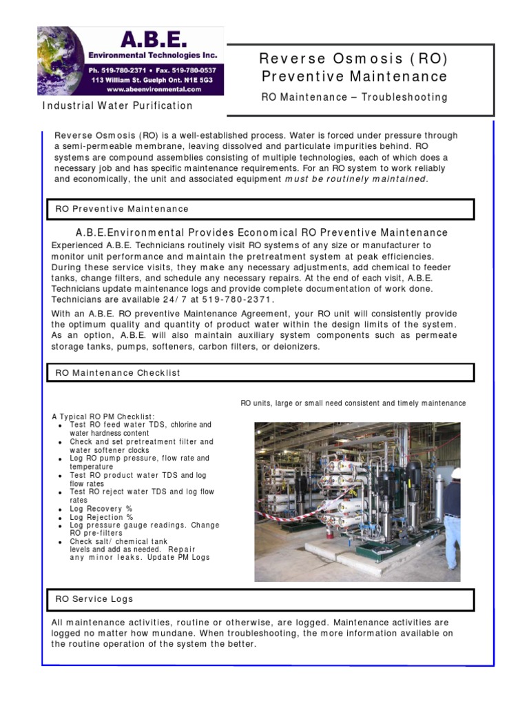 Reverse Osmosis (RO) Preventive Maintenance | PDF | Water Purification ...