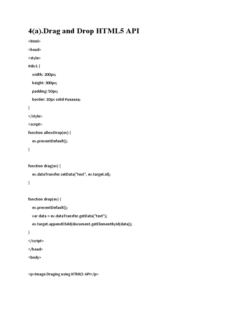 4 (A) .Drag and Drop HTML5 API | Download Free PDF | Java Script | Json
