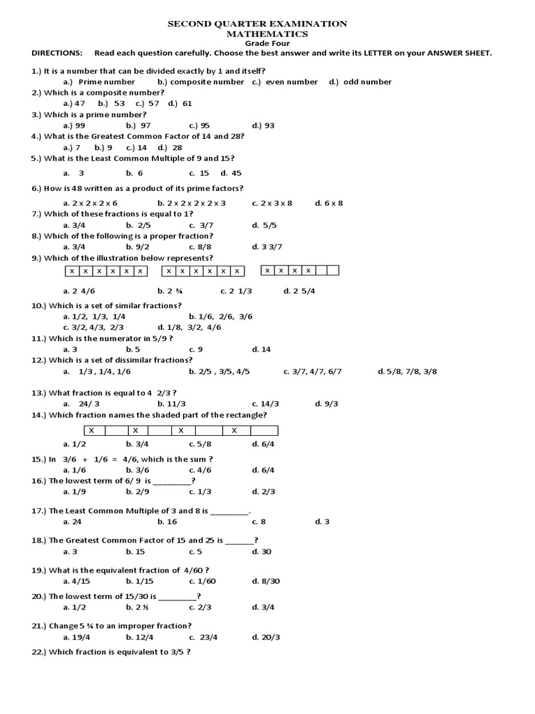 2ND Quarter Exam 2015 | PDF | Odds | Fraction (Mathematics)