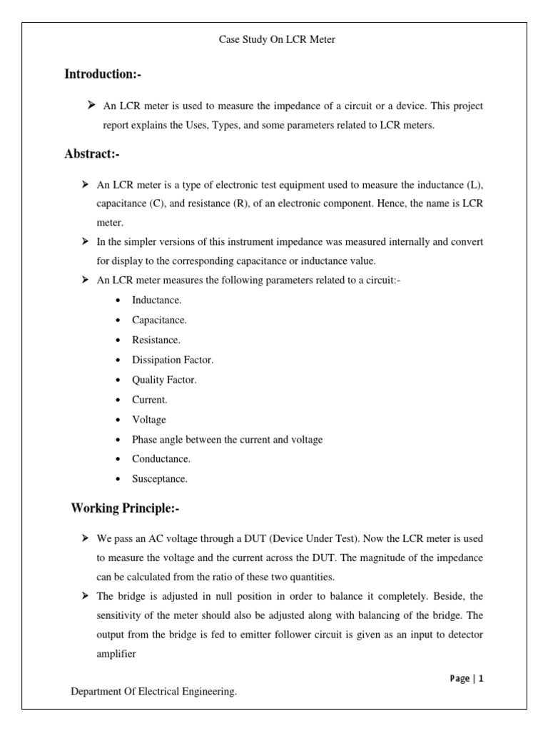 LCR Meter Project Report | PDF | Electrical Impedance | Electronics