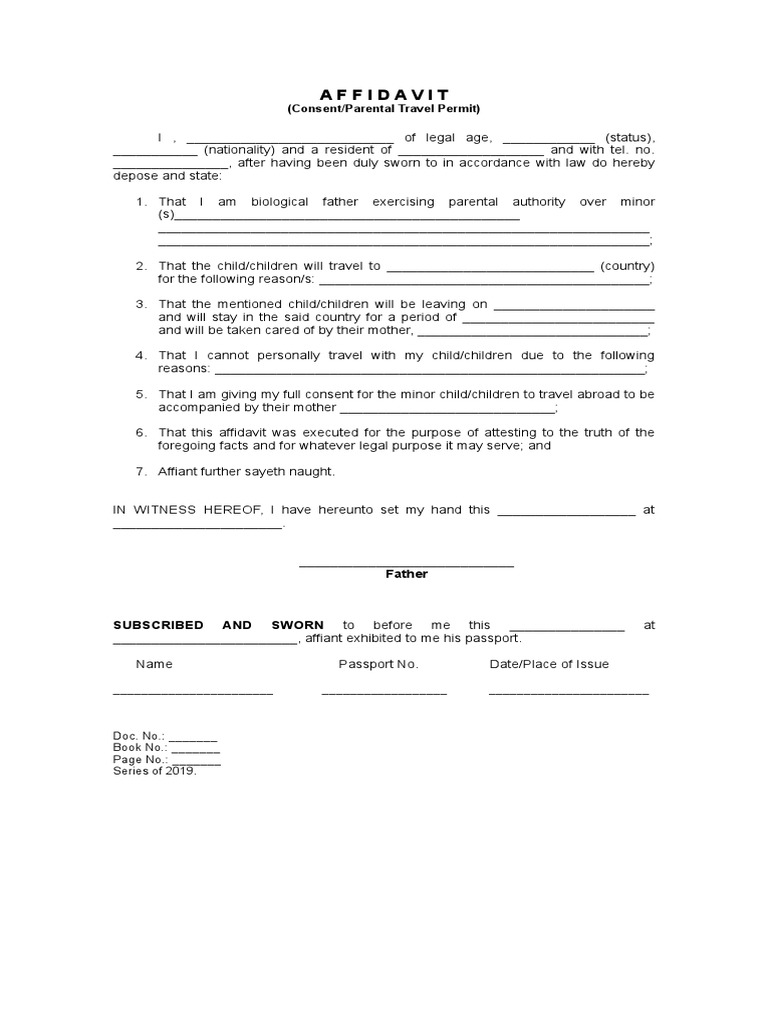 Minor Travel Consent Affidavit | PDF