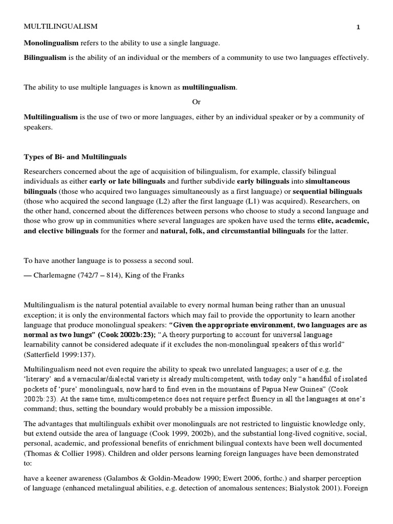 Bilingualism & Multilingualism | PDF | Multilingualism | First Language