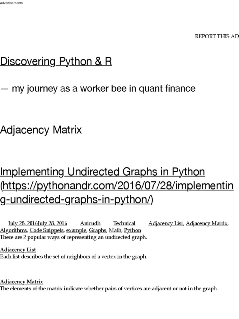 Adjacency Matrix - Discovering Python & R | PDF | Vertex (Graph Theory) | Algorithms And Data ...