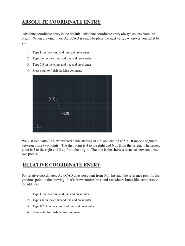 Absolute, Relative, and Polar Coordinates in AutoCAD | PDF | Coordinate ...