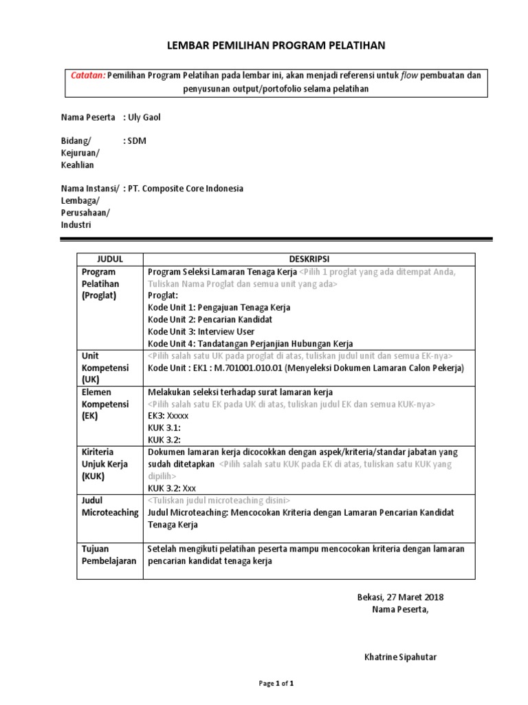 Uly Memilih ProgramPelatihan EDIT | PDF
