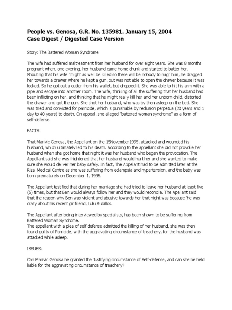 People Vs Genosa | PDF | Domestic Violence | Mitigating Factor