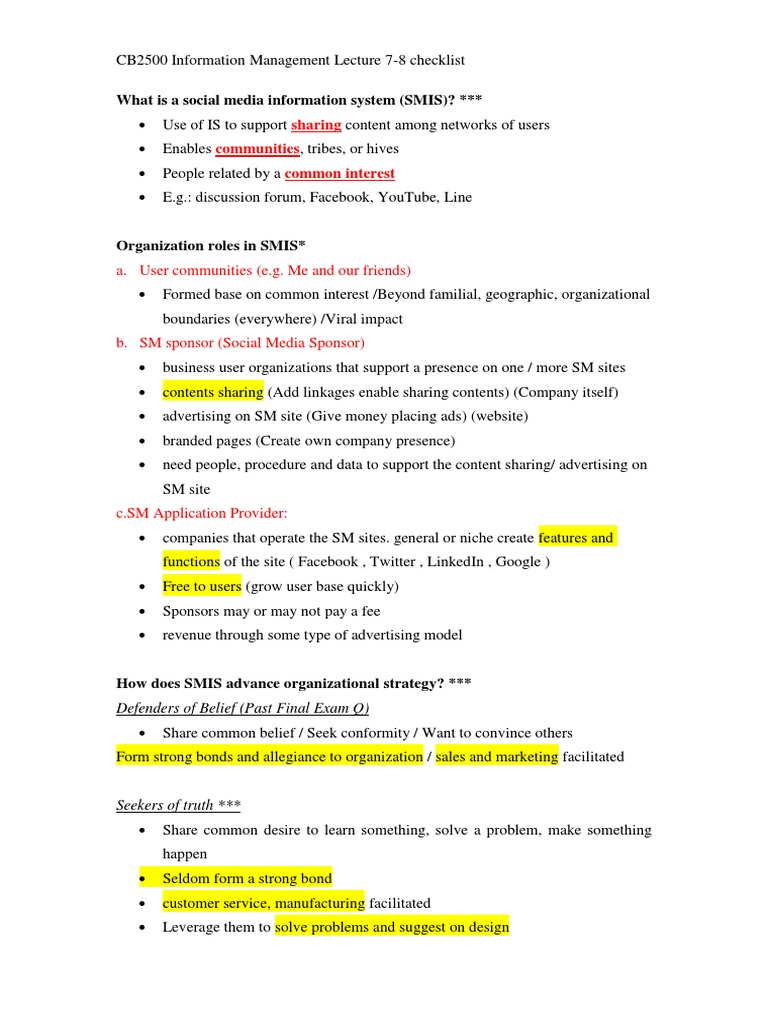 CB2500 Information Management Checklist | PDF | Search Engine Marketing ...