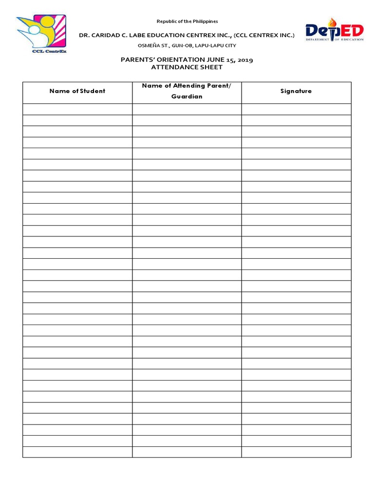 Attendance For Parent's Orientation | PDF | Wellness | Lifestyle