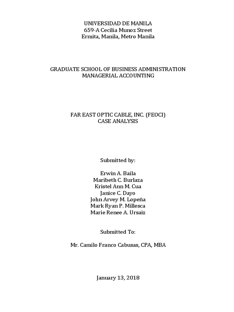 FAR EAST OPTIC CABLE, INC. CASE ANALYSIS FINAL Group5 PDF | PDF | Patient Protection And ...