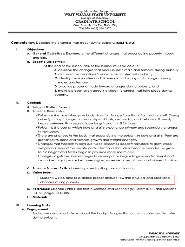 Physical and Emotional Changes During Puberty: A Lesson Plan for ...