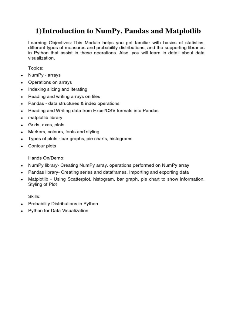 1) Introduction To Numpy, Pandas and Matplotlib | Download Free PDF ...