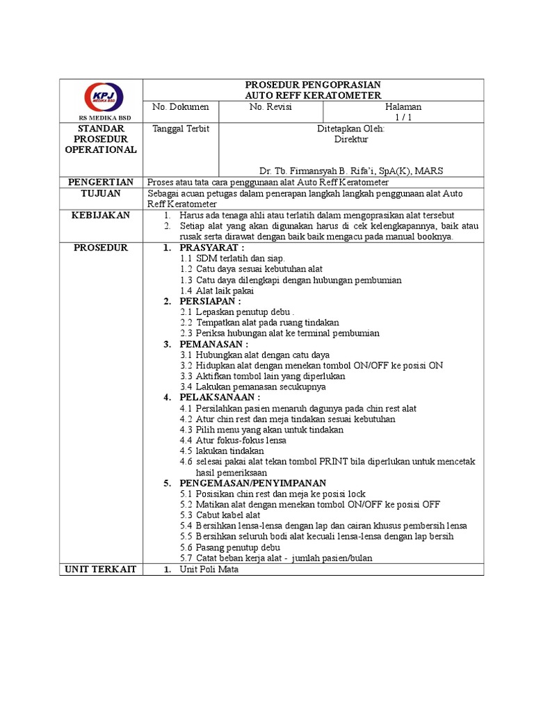 Sop Penggunaan Alkes | PDF