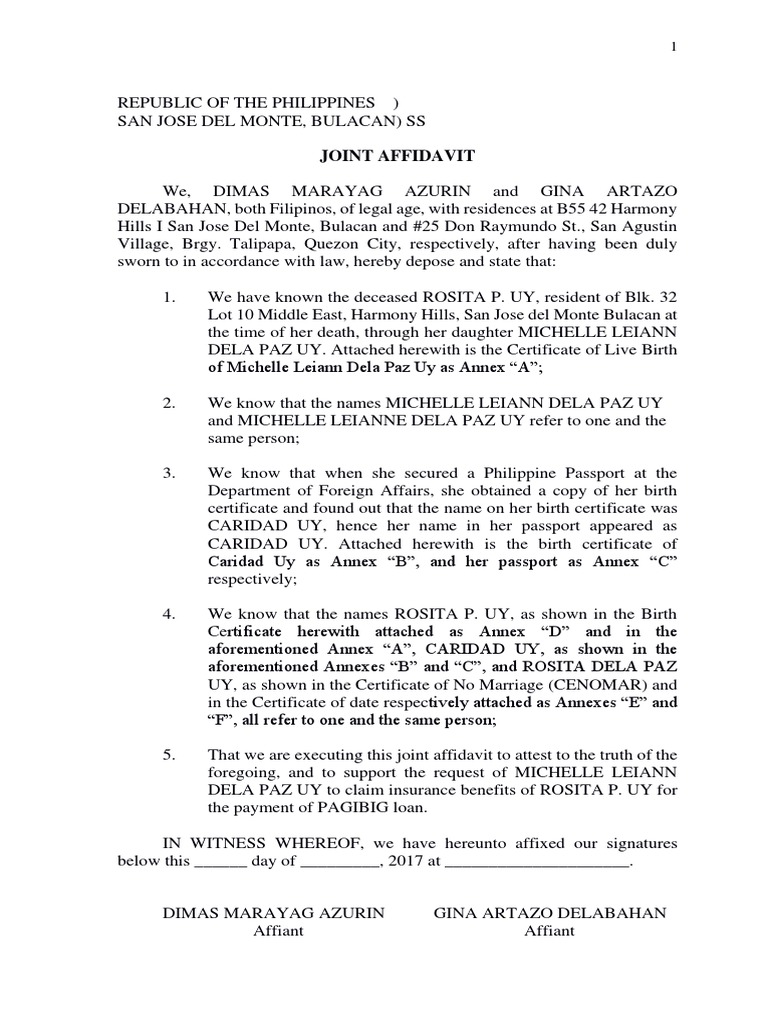 Affidavit of Identity | PDF | Affidavit | Identity Document