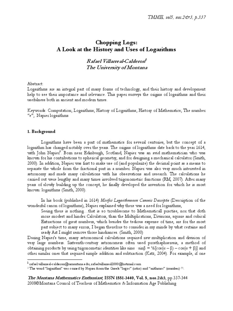 Chopping Logs: A Look at The History and Uses of Logarithms | PDF ...