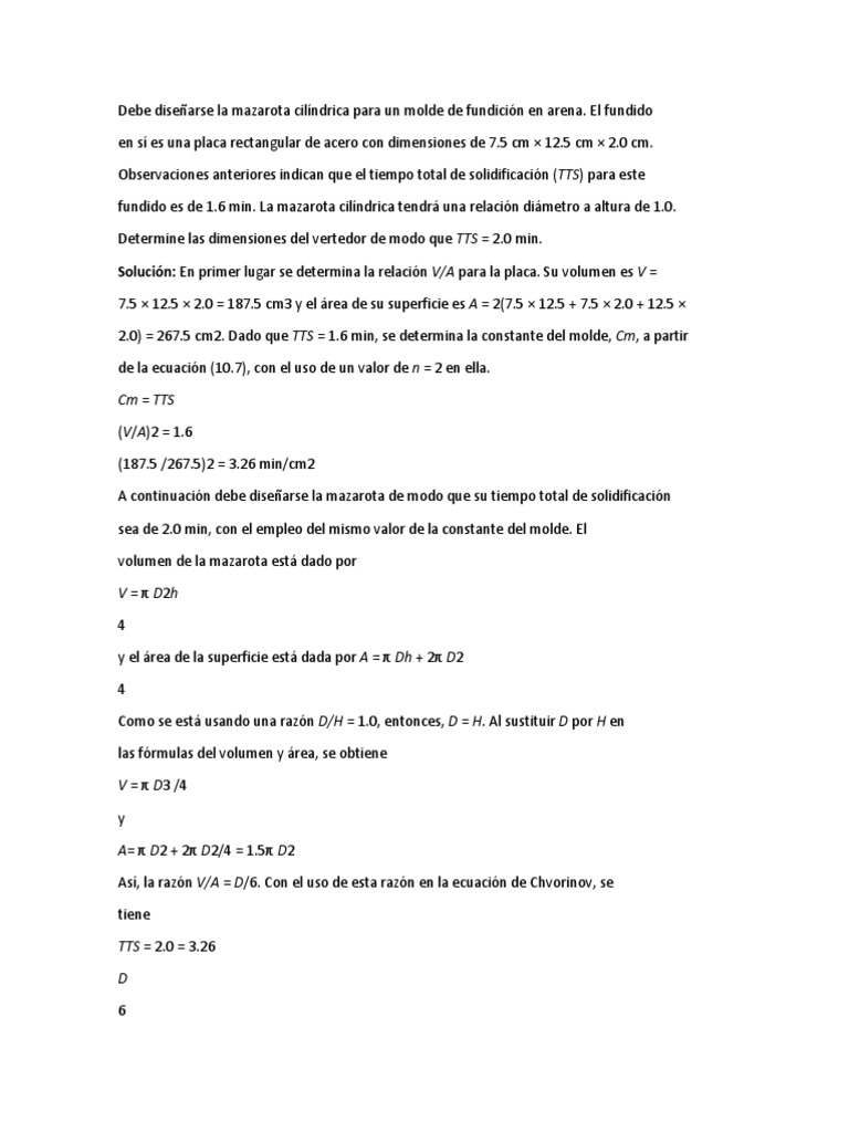 Diseño de Mazarota Cilíndrica en Fundición | PDF | Métodos y materiales ...