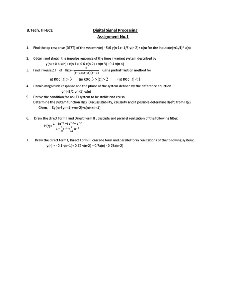 B.Tech. III-ECE Digital Signal Processing Assignment No.1 | PDF