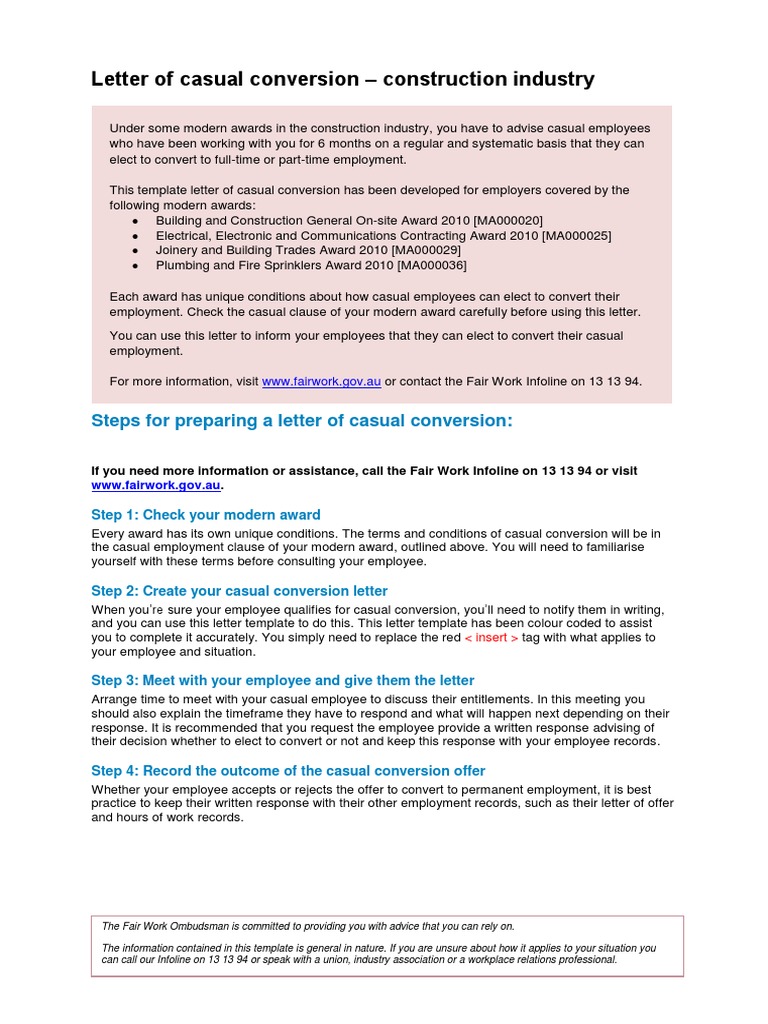 Casual Conversion Letter Template | PDF | Employment | Social Institutions