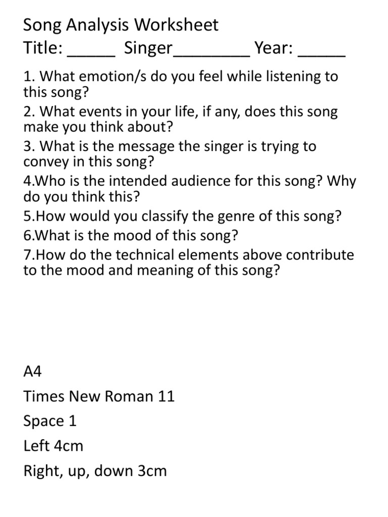 Song Analysis Worksheet Guide | PDF | Self-Improvement