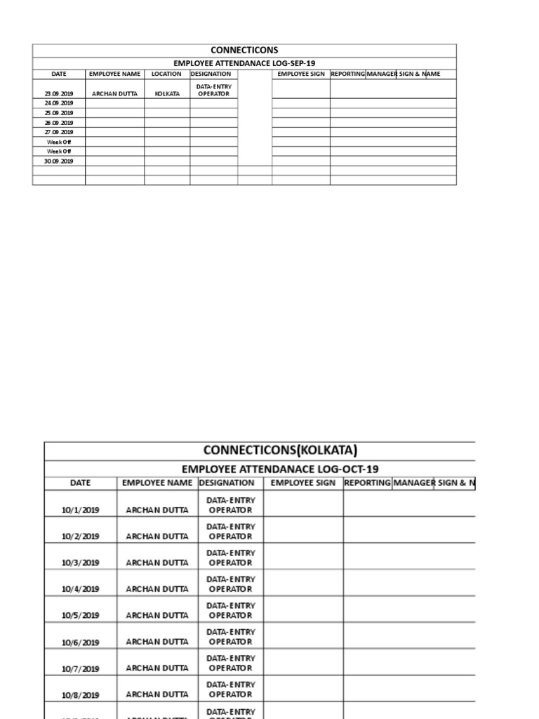 Employee Attendance Log September-October 2019 | PDF | Business ...