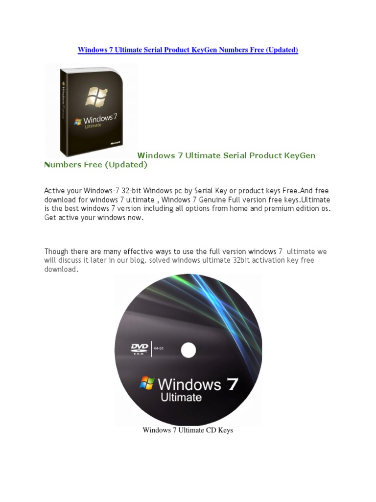 Windows 7 Ultimate Serial Product Keygen Numbers Free (Updated) | PDF