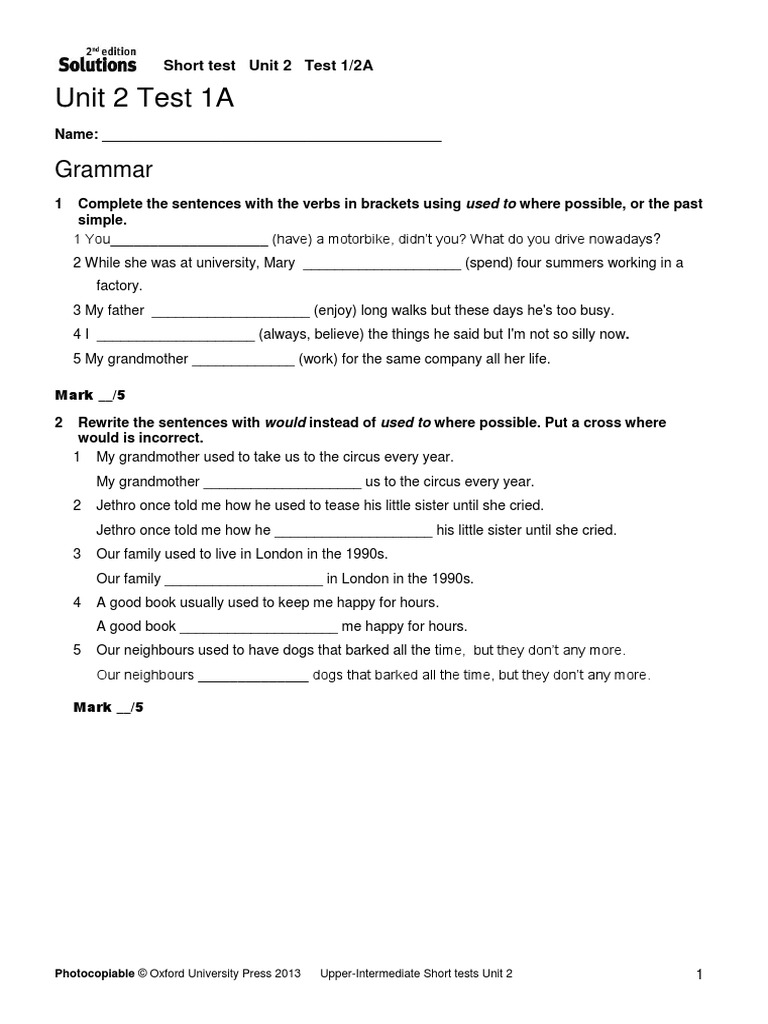 Upp-Int Short Tests Unit 02 1A 2A PDF | PDF | Phrase | Linguistics Upp-Int Short Tests Unit 02 1A 2A PDF | PDF | Phrase | Linguistics