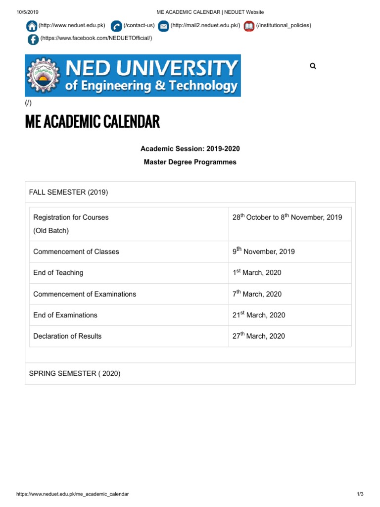 Me Academic Calendar - Neduet Website | PDF | Academic Term | Academia
