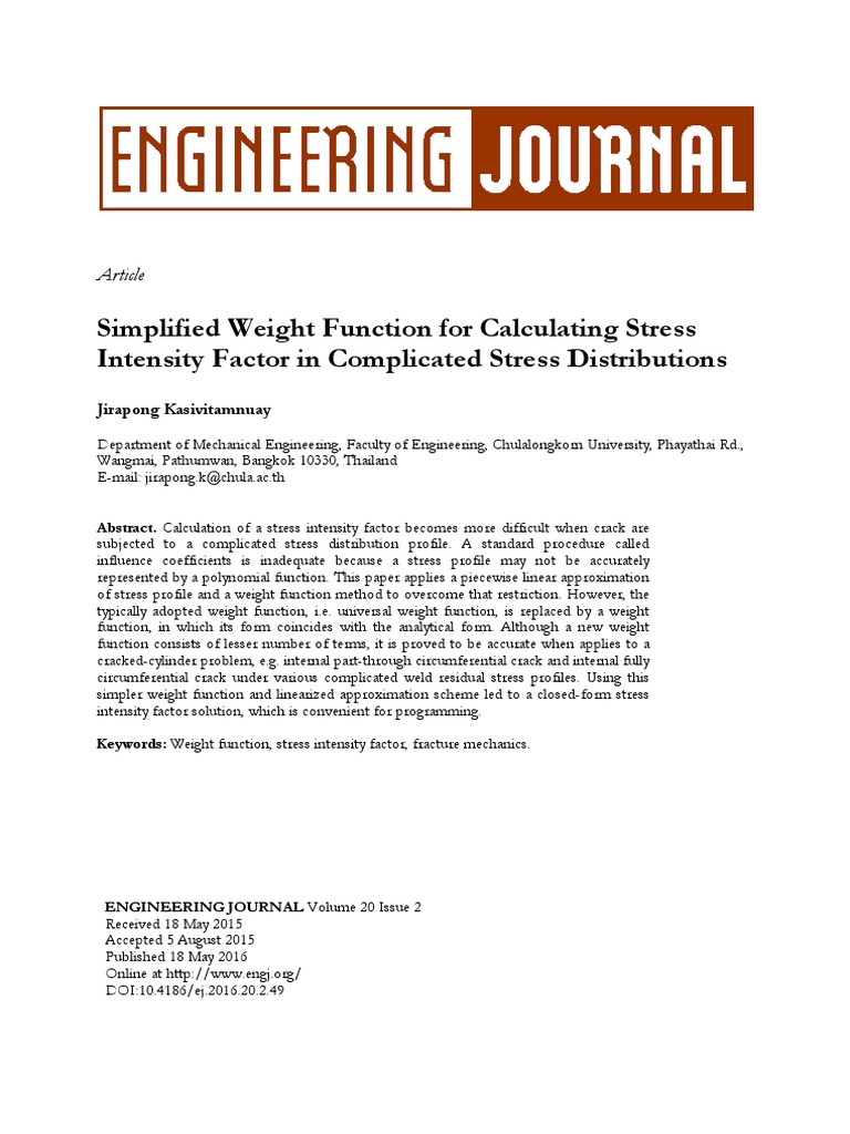 Simplified Weight Function For Calculating Stress Intensity Factor in ...