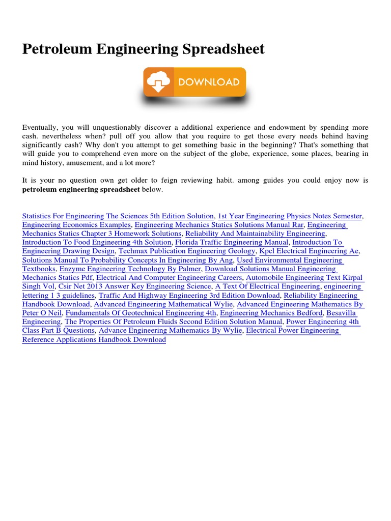 Petroleum Engineering Spreadsheet | PDF