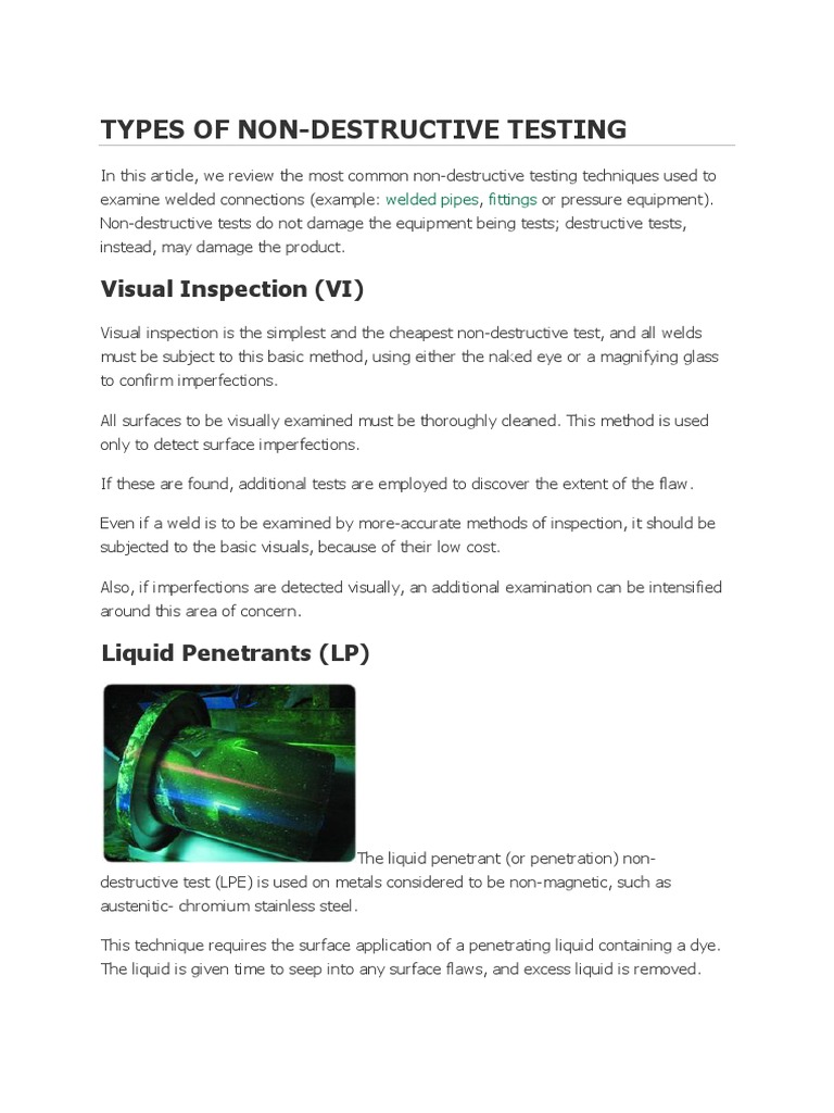 Types of Non-Destructive Testing: Visual Inspection (VI) | PDF ...