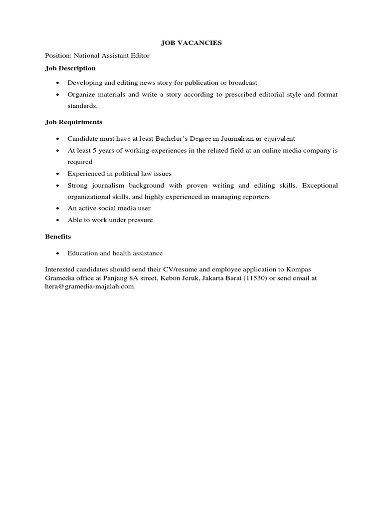 National Assistant Editor Job Opening | PDF | Journalism | Editing