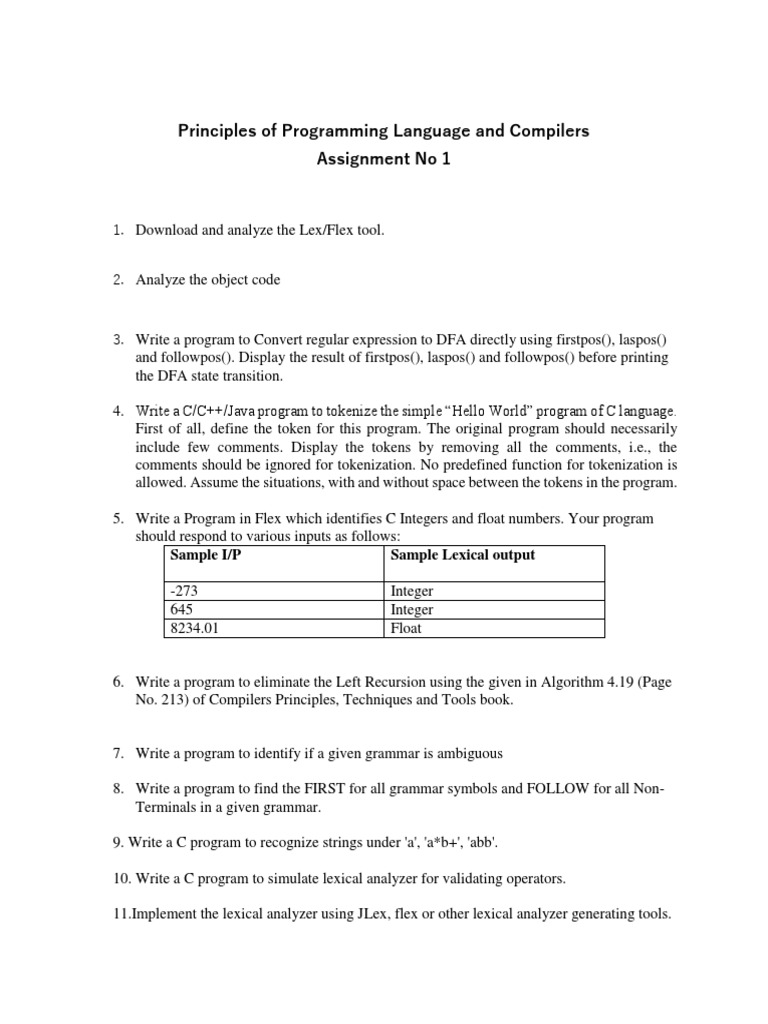 Assignment No 1 Pdf Parsing C Programming Language 
