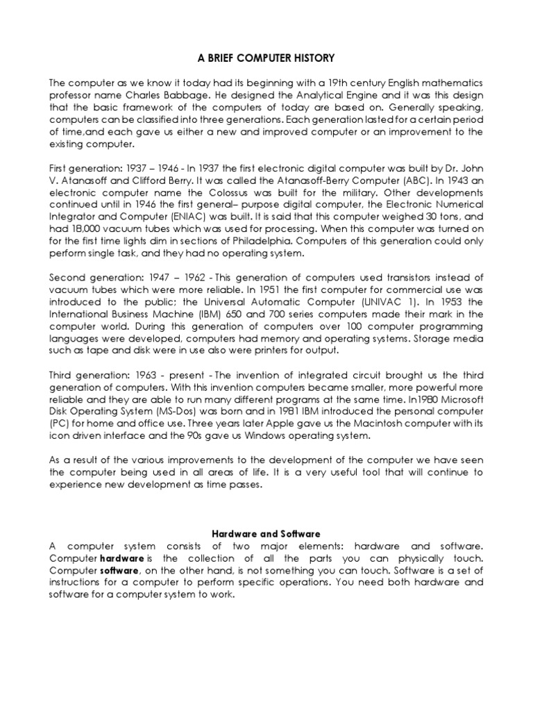 A Brief Computer History | PDF | Computer Keyboard | Computer Monitor