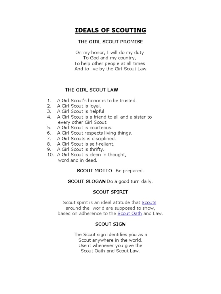 Ideals of Scouting: The Girl Scout Promise | PDF | Scouting | Youth ...