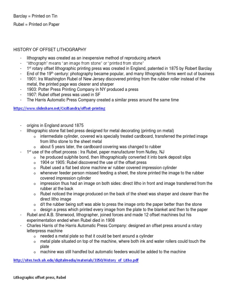 History Offset Litho | PDF | Lithography | Printing