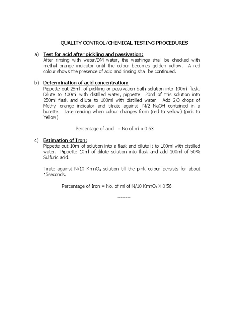 Chemical Testing Procedure SS | PDF | Nitric Acid | Iron